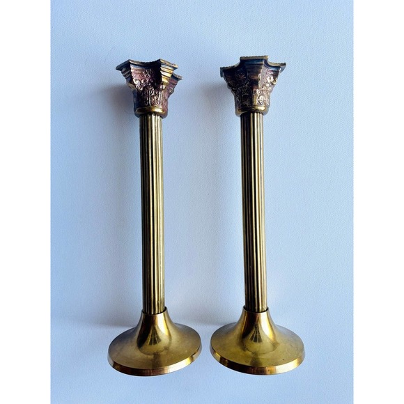 Accents | 12 Vintage Brass Ornate Roman Candlestick Set Of 2 Column ...